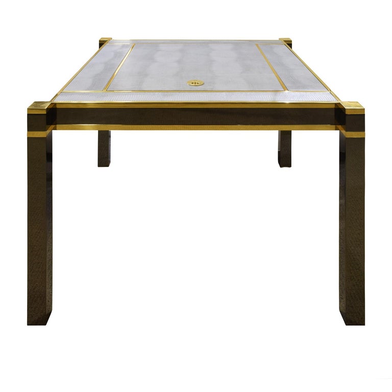 Karl Springer Incredible “Square Leg Game Table” in Gunmetal and Brass ...