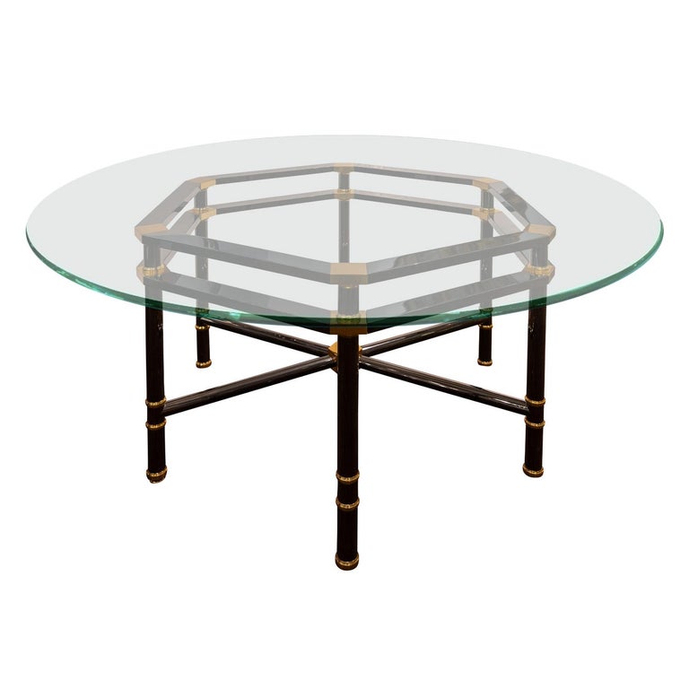 Karl Springer Jansen Style Dining Table in Polished Gunmetal and Brass ...