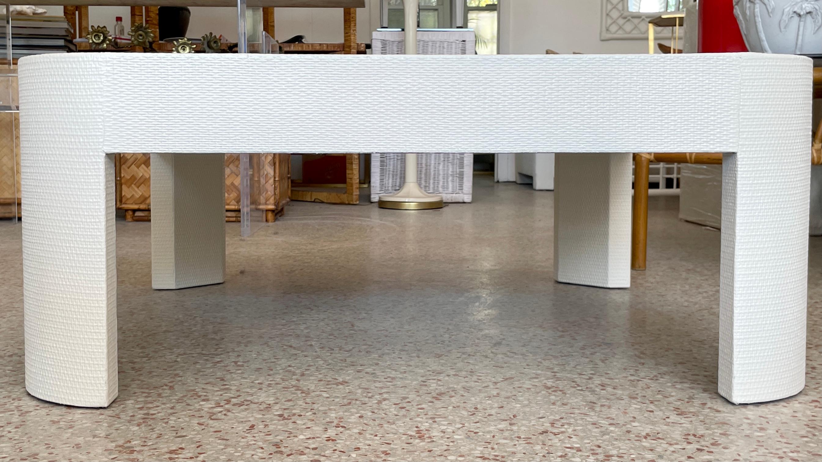 Karl Springer Lacquered Linen Square Coffee Table For Sale at 1stDibs