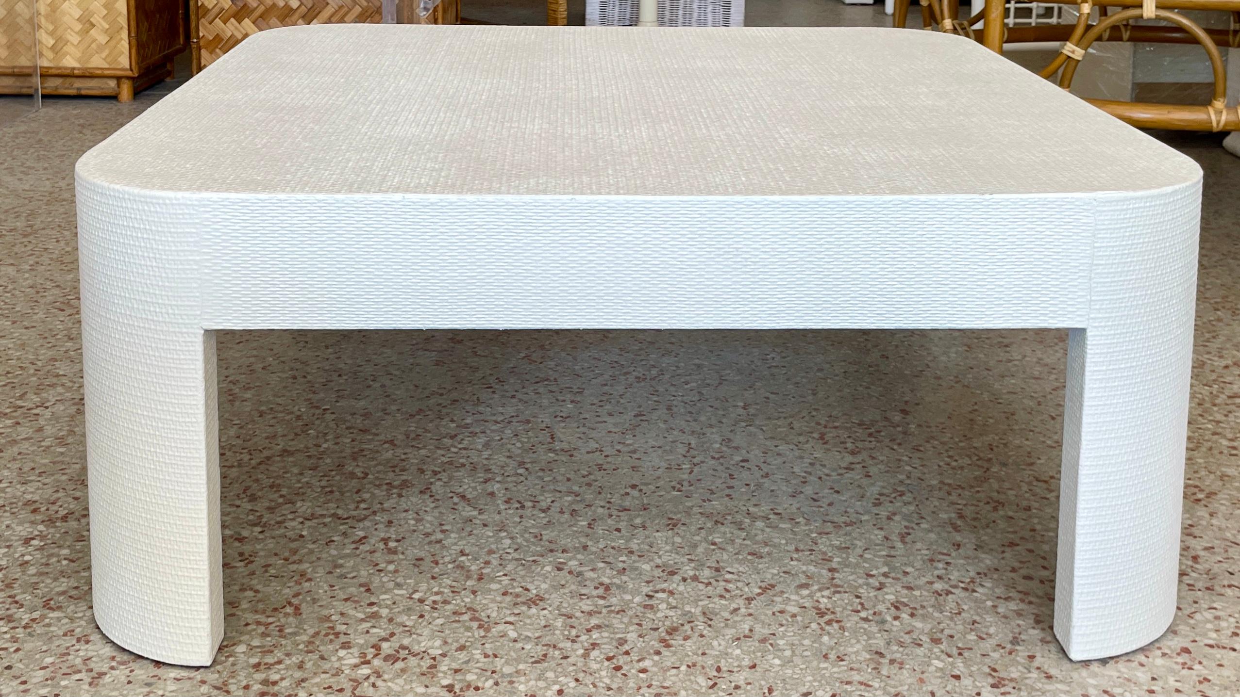 Karl Springer Lacquered Linen Square Coffee Table For Sale at 1stDibs