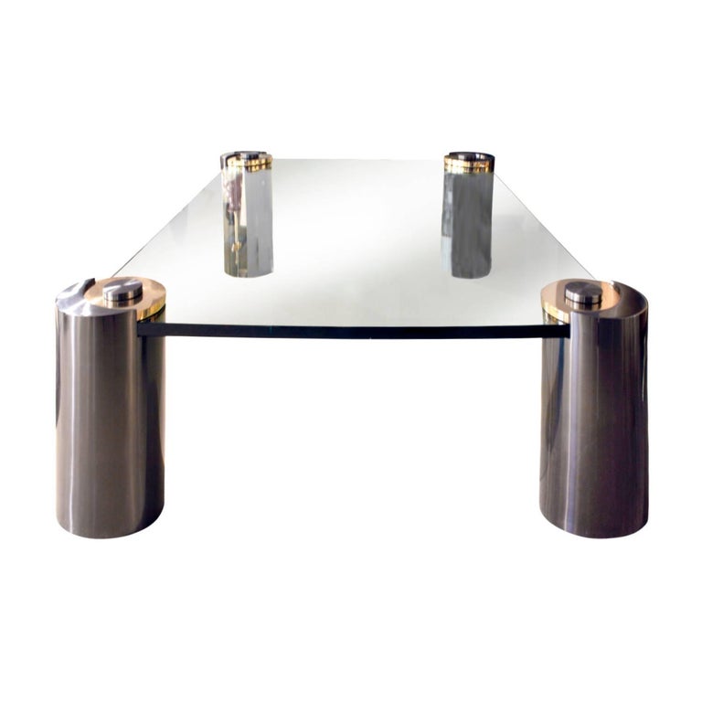 Karl Springer Large "Sculpture Leg Coffee Table" in Gunmetal and Brass ...