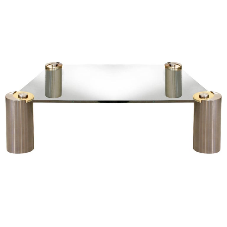 Karl Springer Large "Sculpture Leg Coffee Table" in Gunmetal and Brass ...
