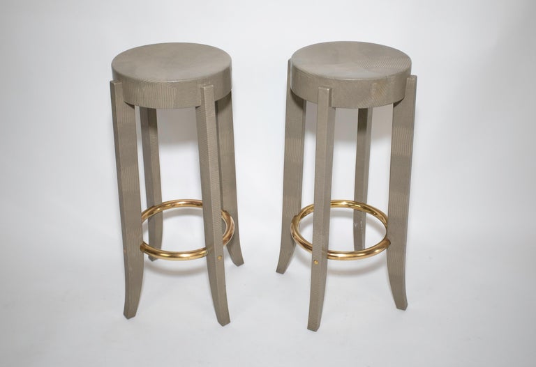 Karl Springer Leather Bar Stools For Sale at 1stDibs