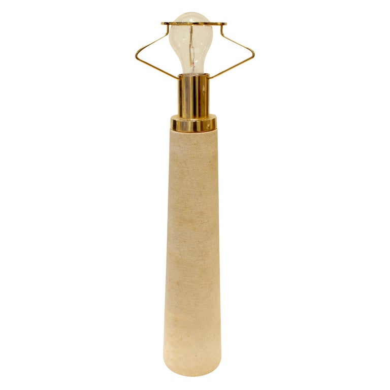 Karl Springer "Lighthouse Lamp" in Sandstone and Brass, 1980s at 1stDibs