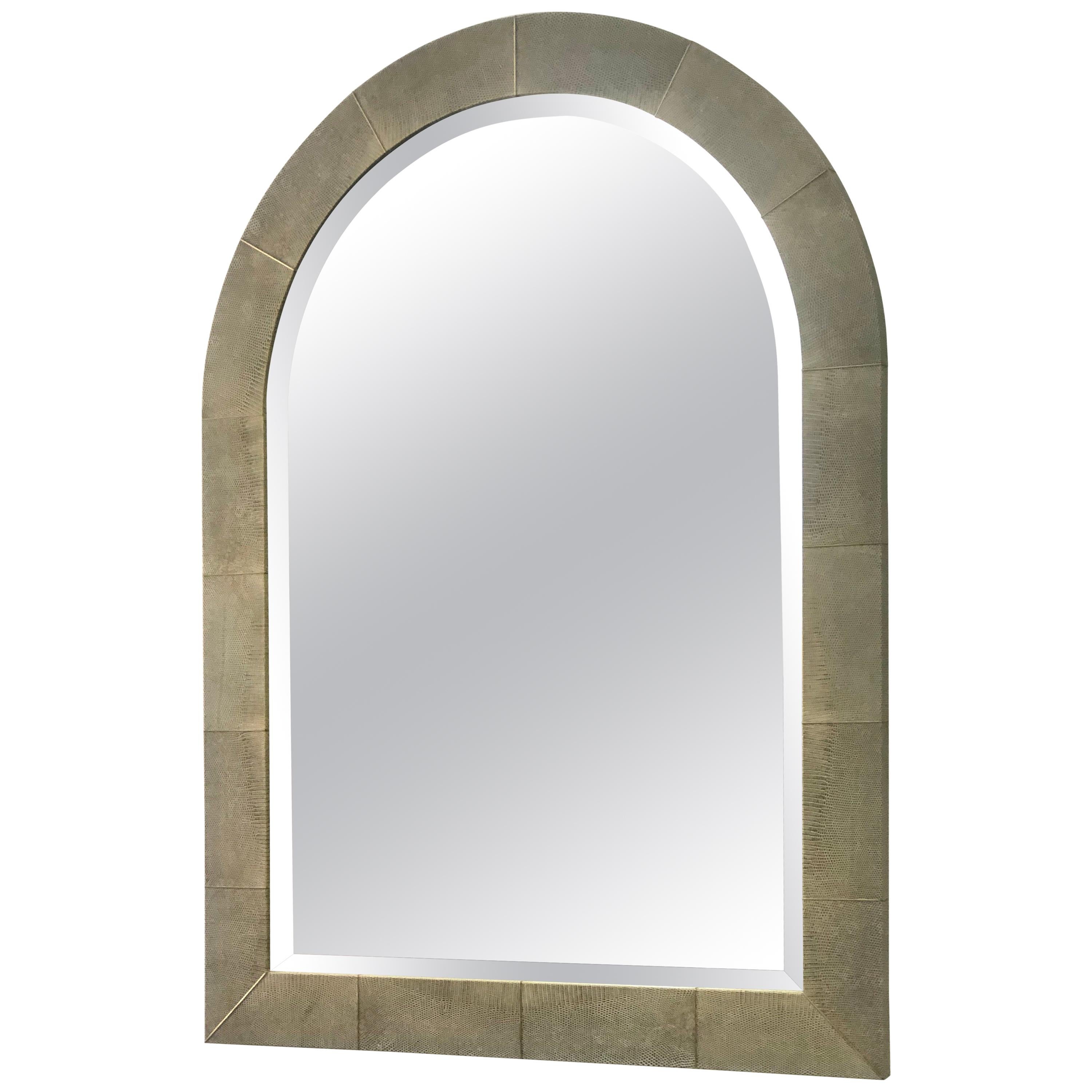 Karl Springer Faux Shagreen and Brass Wall Mirror For Sale at 1stDibs