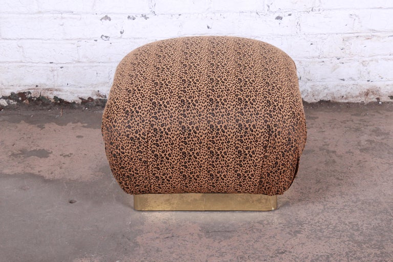 Karl Springer Modern Soufflé Pouf or Ottoman in Leopard Print and Brass ...