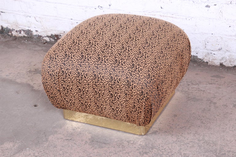 Karl Springer Modern Soufflé Pouf or Ottoman in Leopard Print and Brass ...