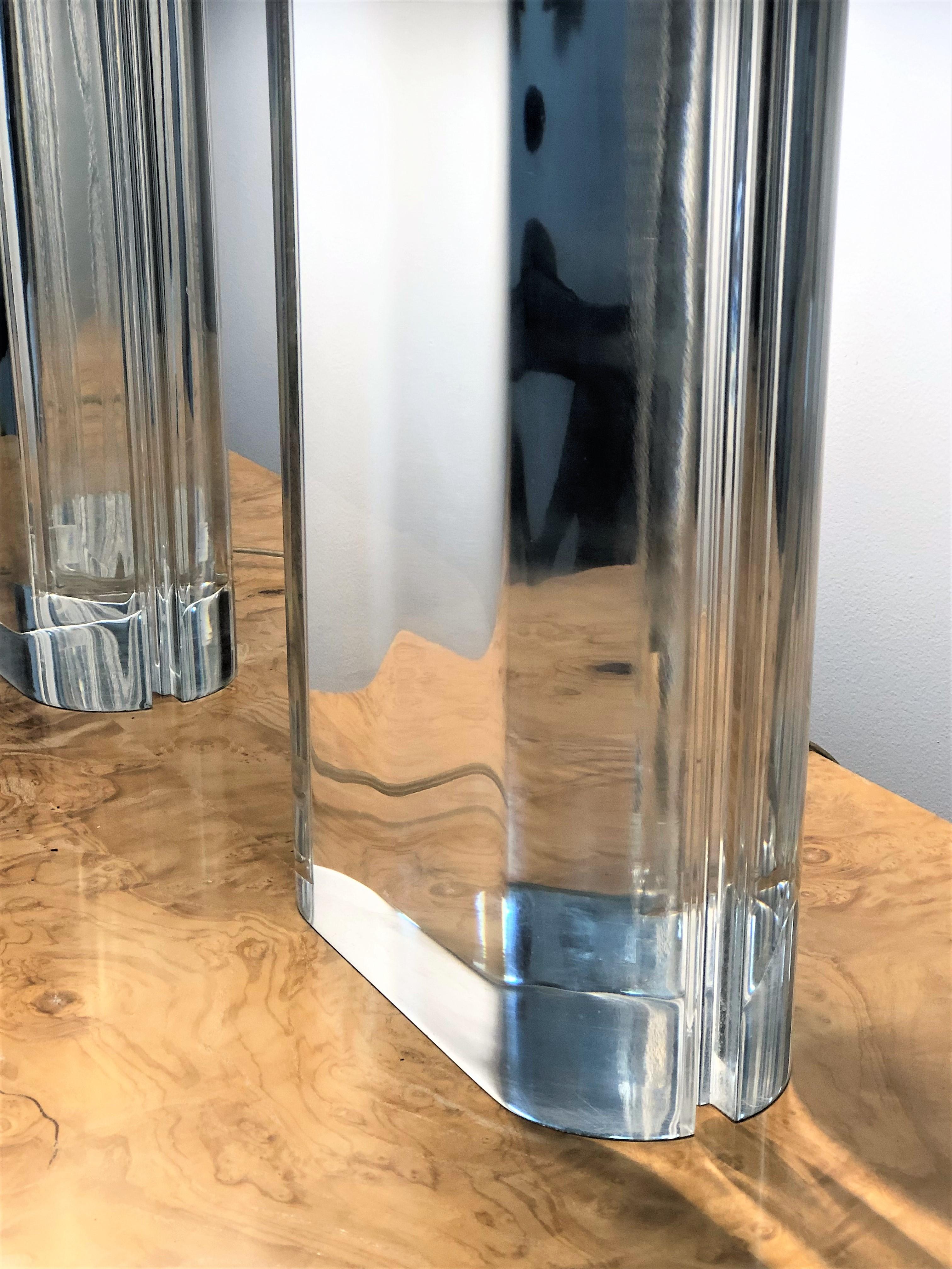 Karl Springer Monumental Pair of Lucite and Stainless Steel Table Lamps ...