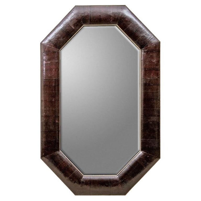 Karl Springer Octagonal Faux Snakeskin Mirror For Sale at 1stDibs
