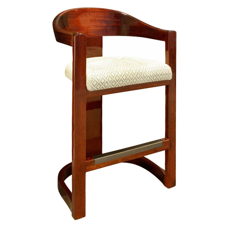 Karl Springer Pair of "Onassis Bar Stools" in Lacquered Mahogany, 1970s ...