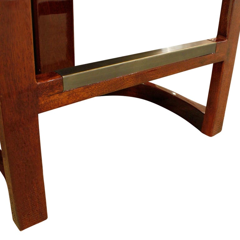 Karl Springer Pair of "Onassis Bar Stools" in Lacquered Mahogany, 1970s ...