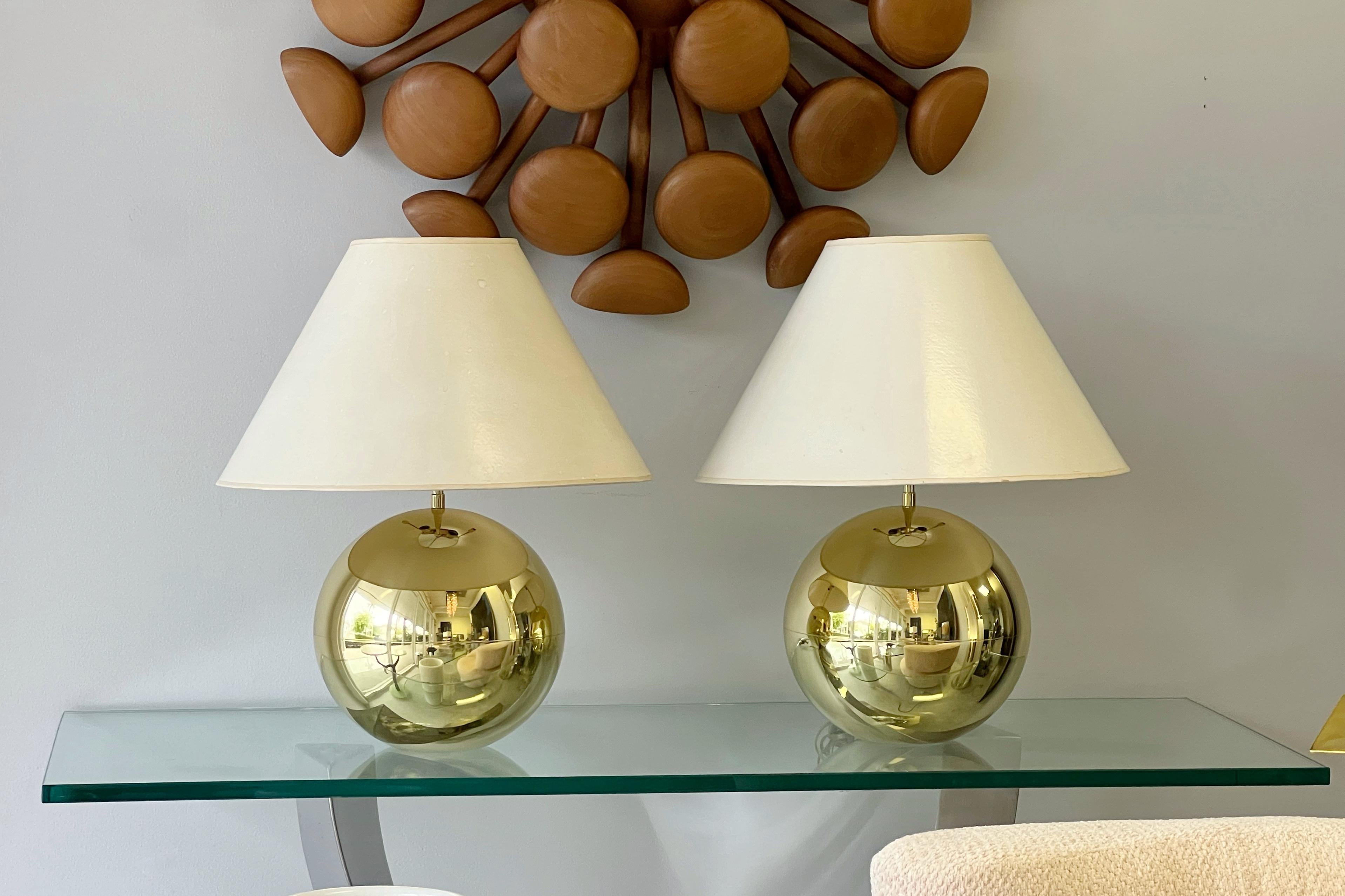 Karl Springer Pair of Round Bronze Table Lamps For Sale at 1stDibs