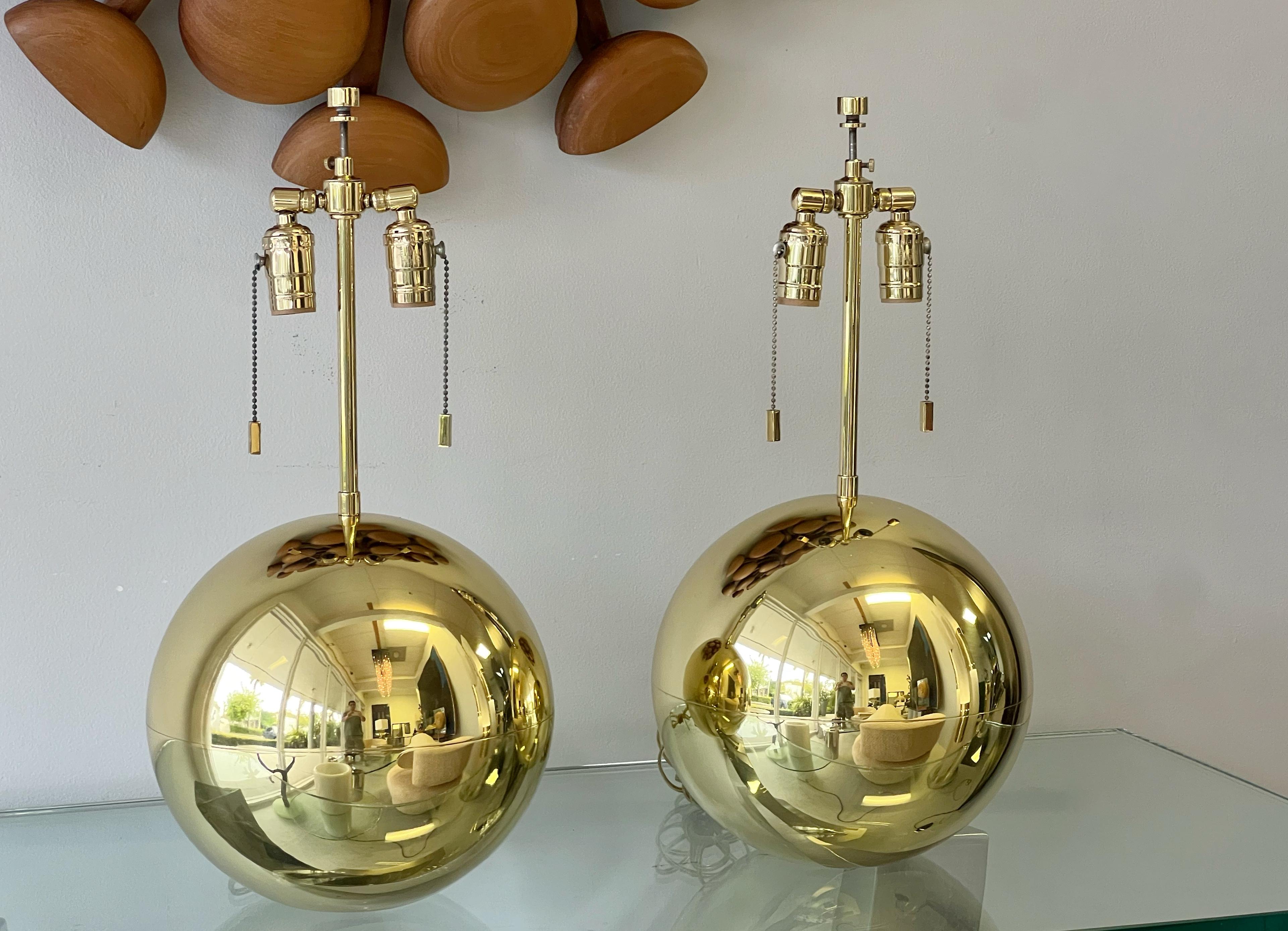 Karl Springer Pair of Round Bronze Table Lamps For Sale at 1stDibs