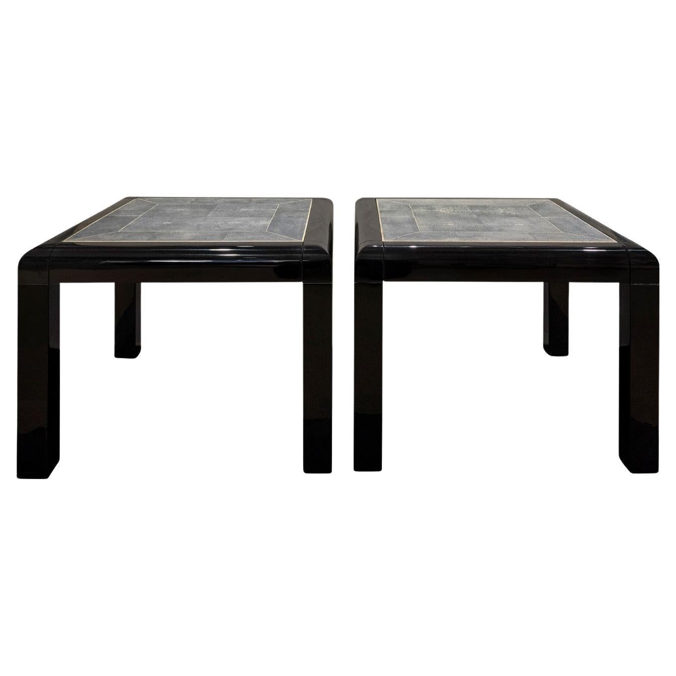 Karl Springer Pair of End Tables in Black and Bone Lacquer, 1970s For ...