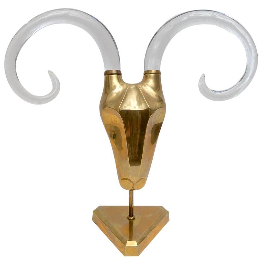 Hollywood Regency Rams Head Figure in Brass and Murano Glass For Sale ...