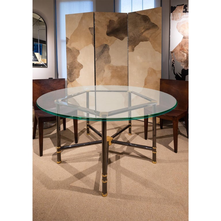 Karl Springer Rare Jansen Style Table in Polished Gunmetal and Brass ...