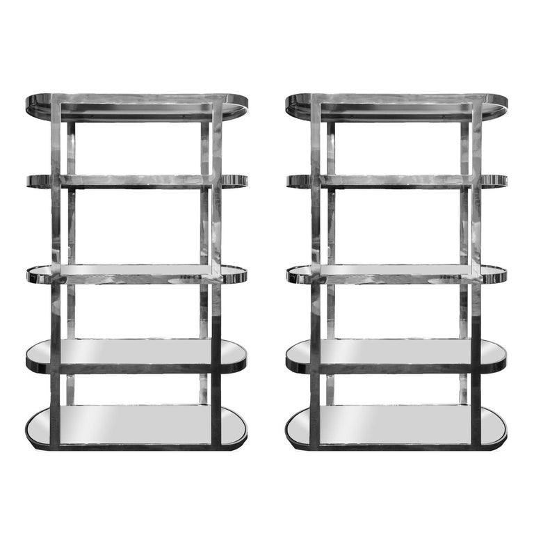 Karl Springer Rare Pair of Etegeres in Stainless Steel and Mirror Glass ...