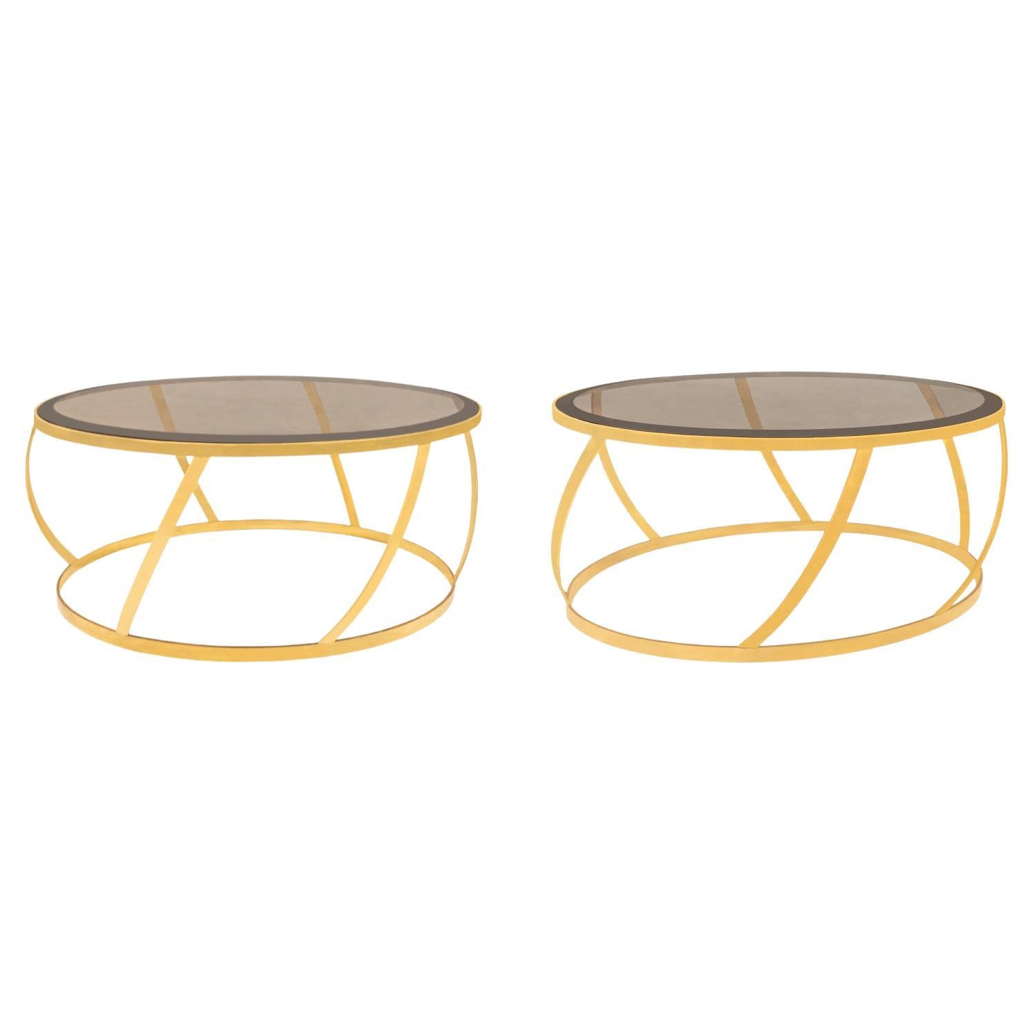 Karl Springer Rare Pair of "Onyx Tables" with Beveled Bronze Glass ...