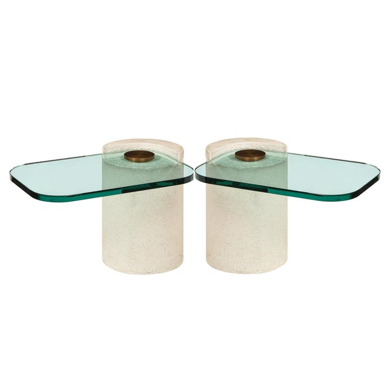 Karl Springer Rare Pair of "Sandstone Sculpture Tables" 1980s at 1stDibs