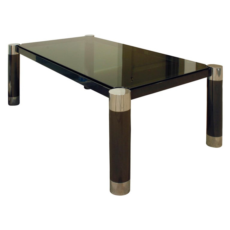 Karl Springer "Round Leg Coffee Table" in Gunmetal and Chrome 1980s For ...