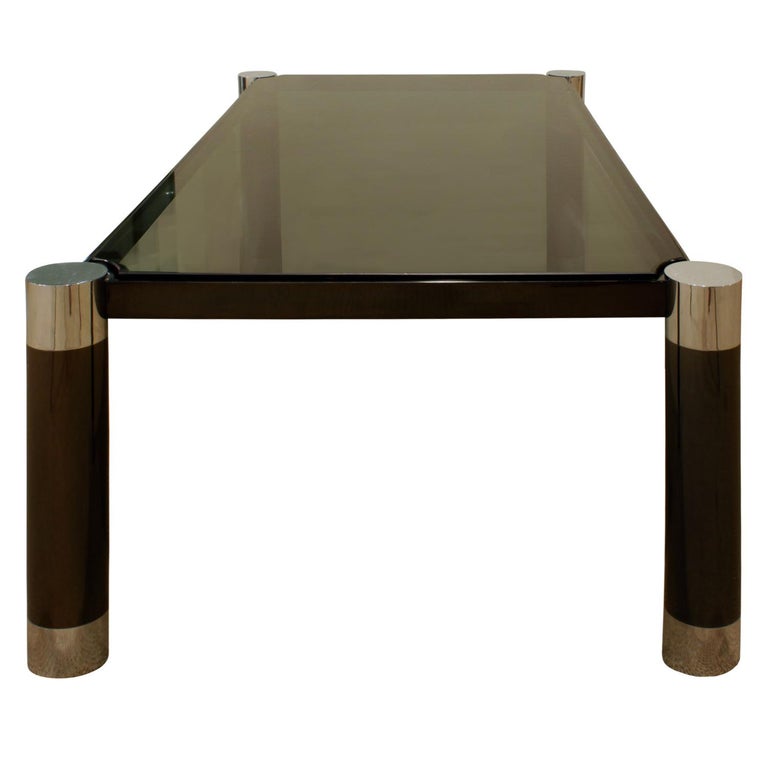 Karl Springer "Round Leg Coffee Table" in Gunmetal and Chrome 1980s For ...