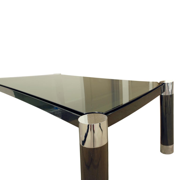 Karl Springer "Round Leg Coffee Table" in Gunmetal and Chrome 1980s For ...