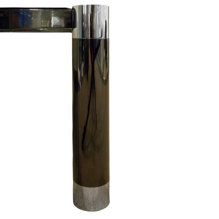 Karl Springer "Round Leg Coffee Table" in Gunmetal and Chrome 1980s For ...