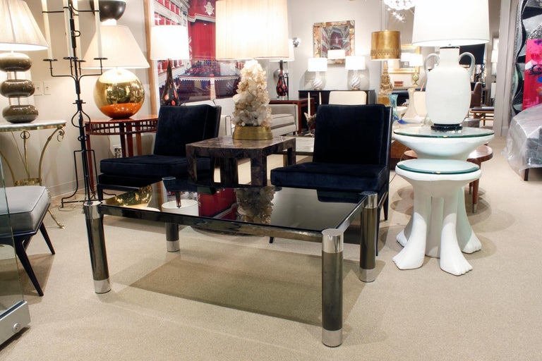 Karl Springer "Round Leg Coffee Table" in Gunmetal and Chrome 1980s For ...