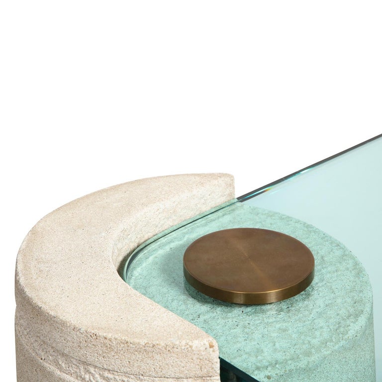 Karl Springer "Sculpture Table" in Sandstone and Bronze, 1985 For Sale ...