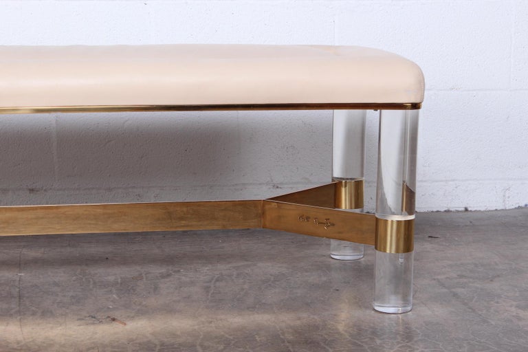 Karl Springer Signed Lucite and Brass Bench at 1stDibs