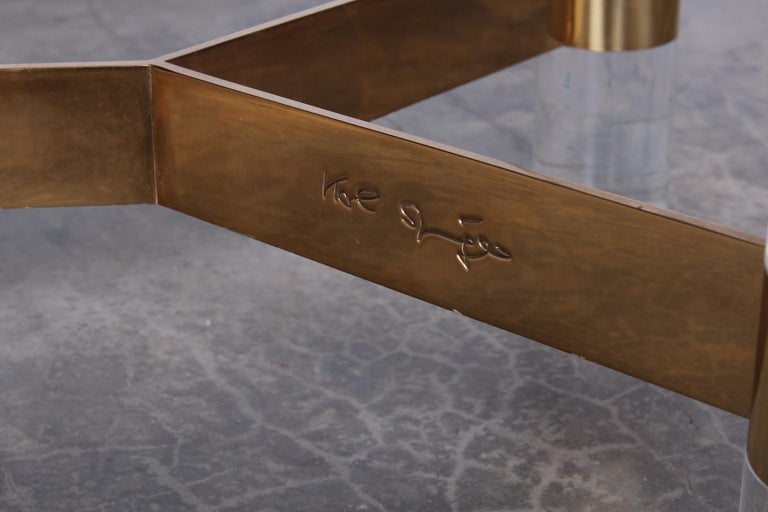 Karl Springer Signed Lucite and Brass Bench at 1stDibs