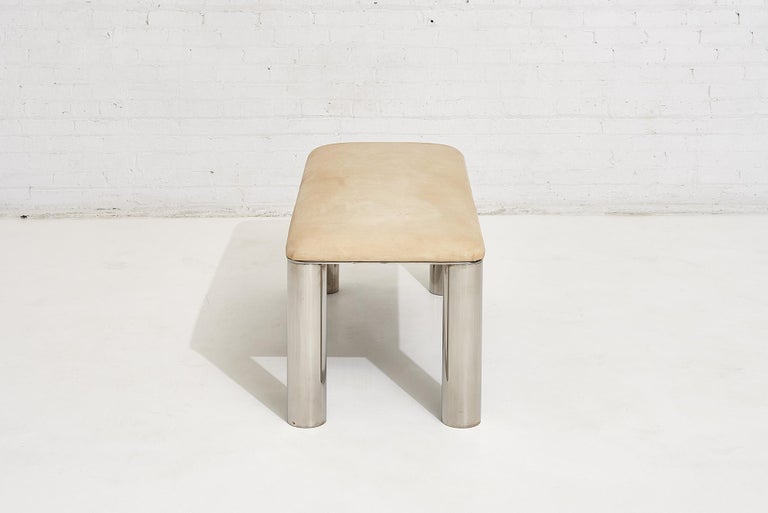 Karl Springer Stainless Steel and Leather Bench, 1980’s For Sale at 1stDibs