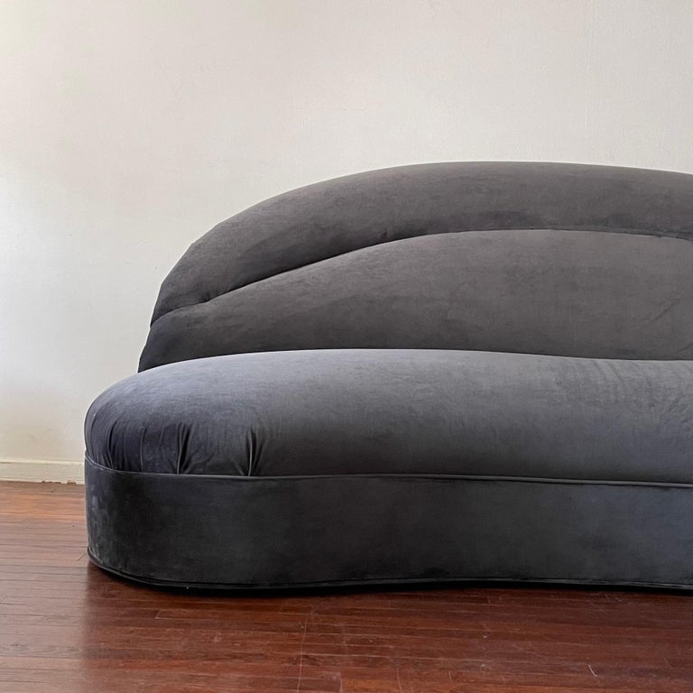 Karl Springer Style Charcoal Velvet Sofa, 1970s For Sale at 1stDibs