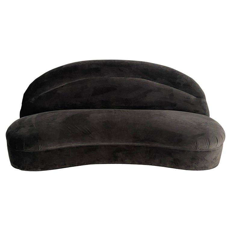 Karl Springer Stil Anthrazitfarbenes Samt-Sofa, 1970er Jahre im Angebot ...
