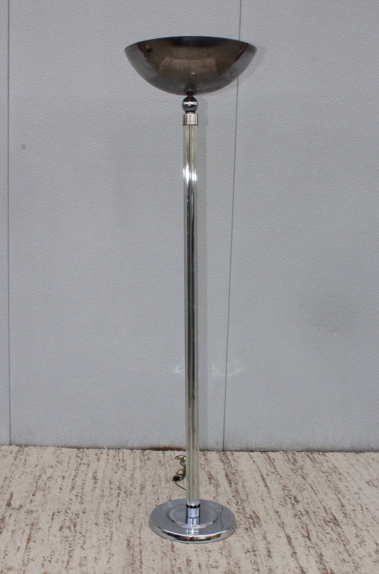 Karl Springer Style Glass and Chrome Torchiere Floor Lamp For Sale at ...
