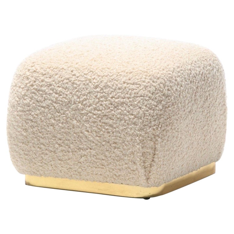 Karl Springer Style Ivory Bouclé Soufflé Pouf For Sale at 1stDibs