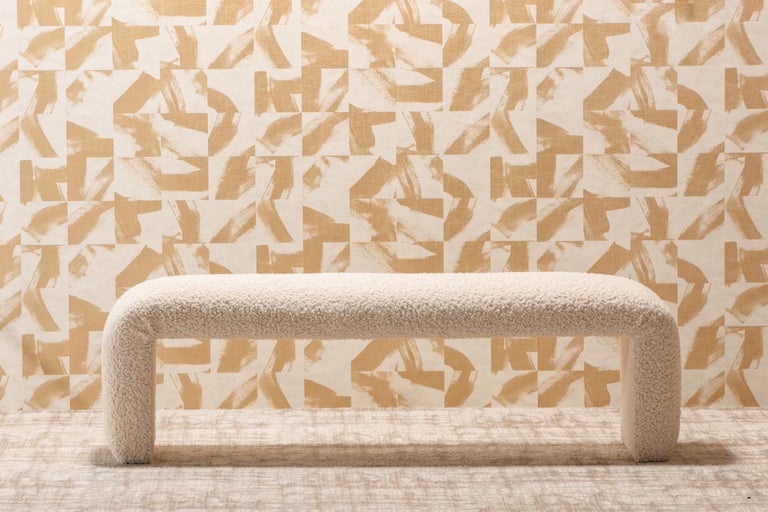 Karl Springer Style Large Waterfall Bench in Ivory Bouclé at 1stDibs