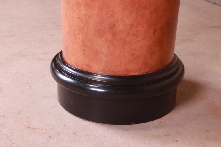 Karl Springer Style Modern Burl Wood Glass Top Pedestal Dining or ...