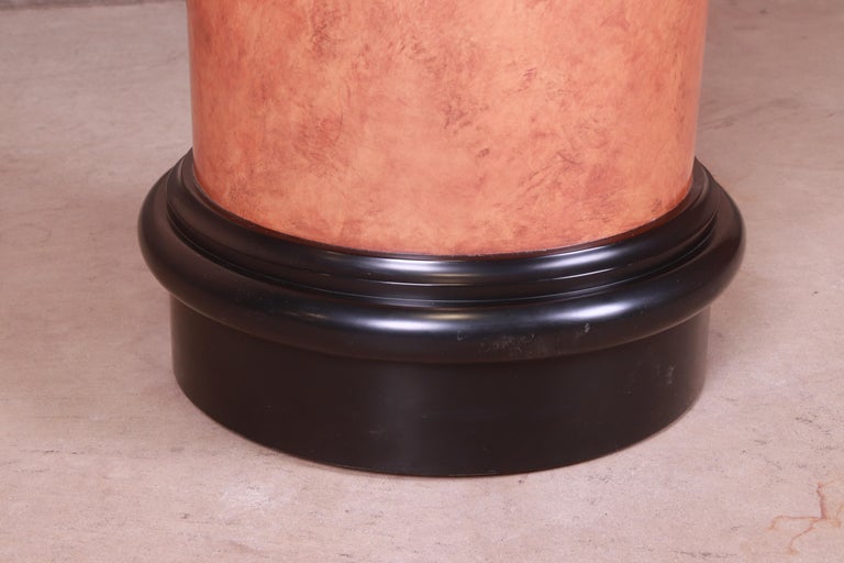 Karl Springer Style Modern Burl Wood Glass Top Pedestal Dining or ...