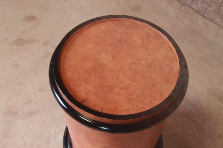 Karl Springer Style Modern Burl Wood Glass Top Pedestal Dining or ...