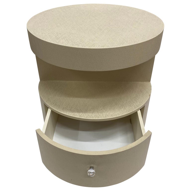 Karl Springer Style Modern Raffia Side Table at 1stDibs