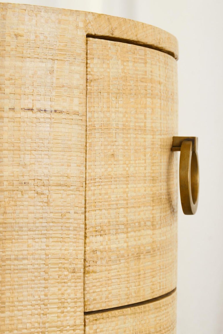 Karl Springer Style Raffia Grasscloth Circular Nightstand at 1stDibs