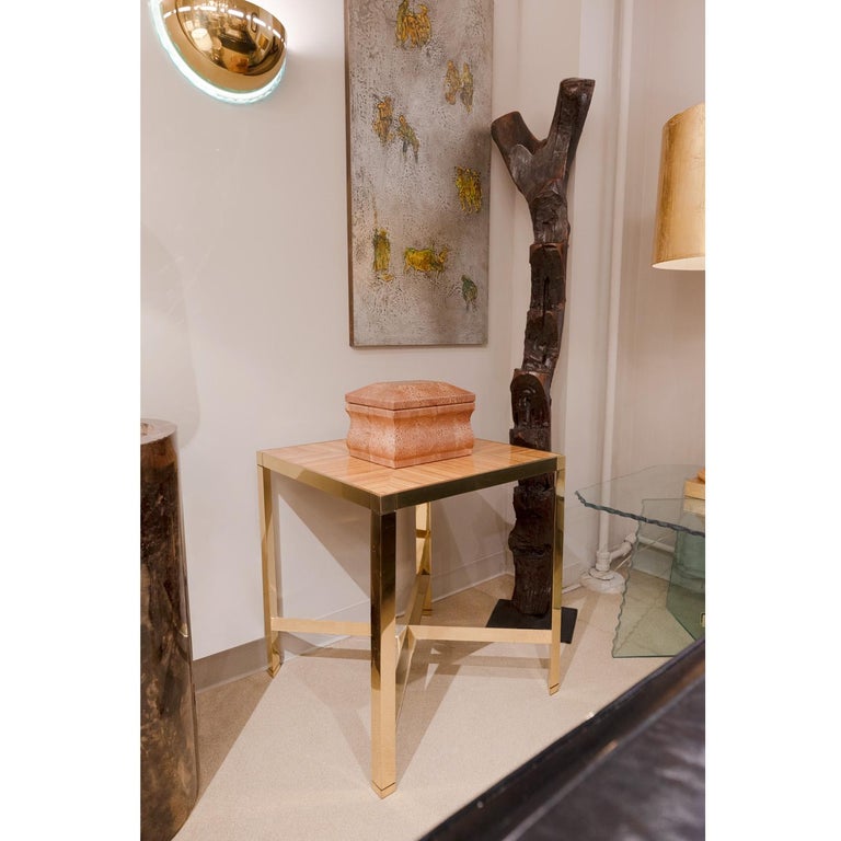 Karl Springer Superbly Crafted End Table in Brass with Zebra Wood Top ...