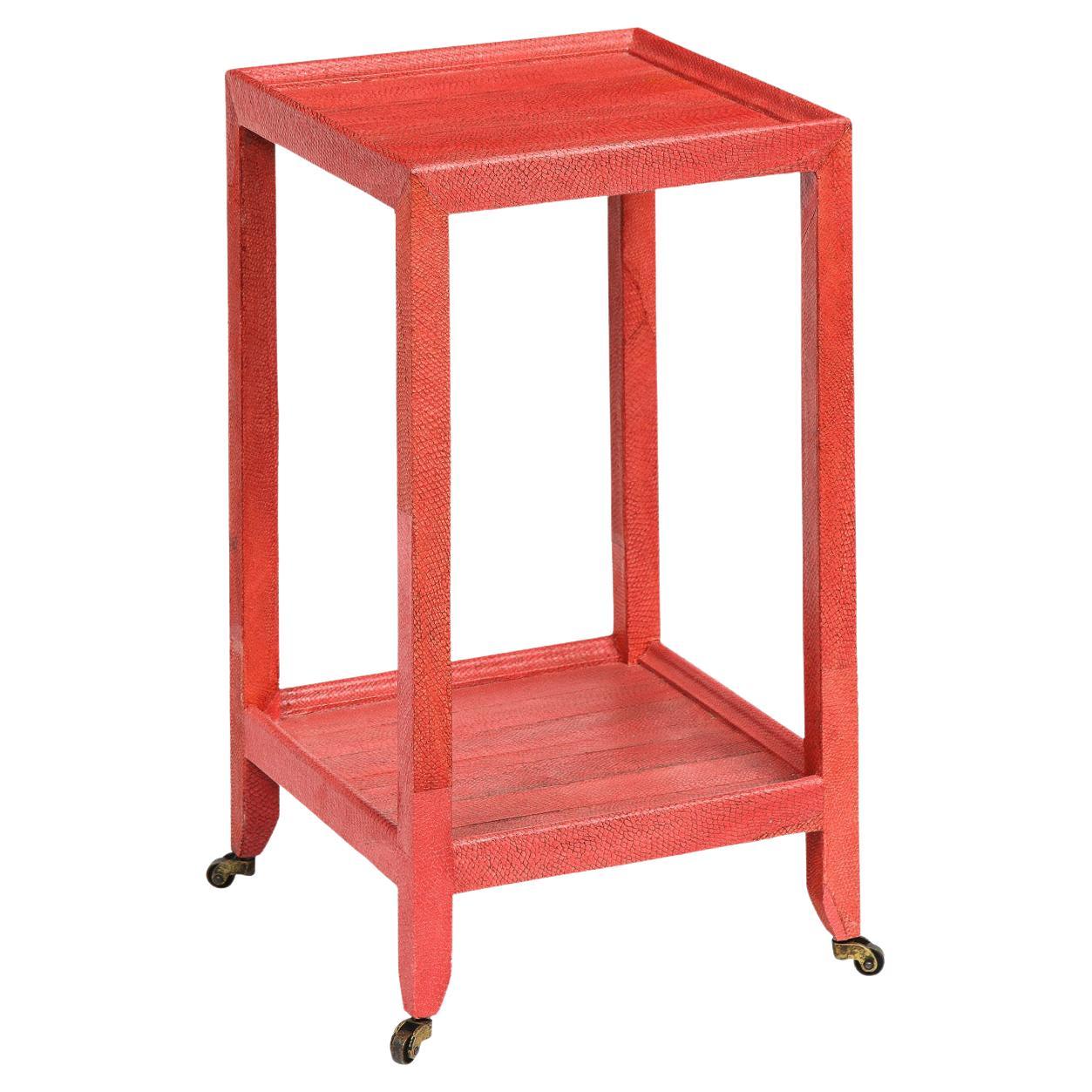 Pair of Karl Springer Snake Skin Two-Tier Side Tables For Sale at 1stDibs