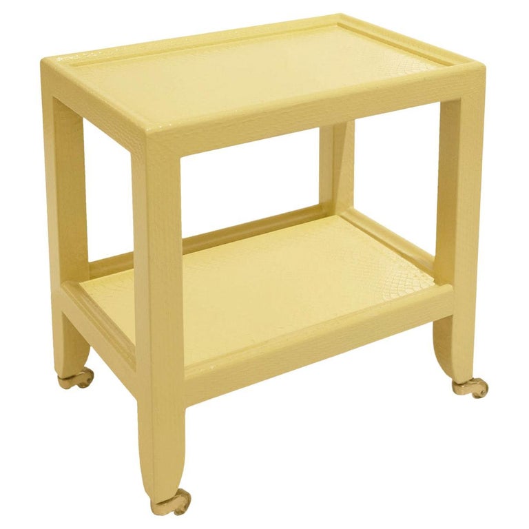 Karl Springer Telephone Table in Yellow Cobra with Brass Castors 1985 ...