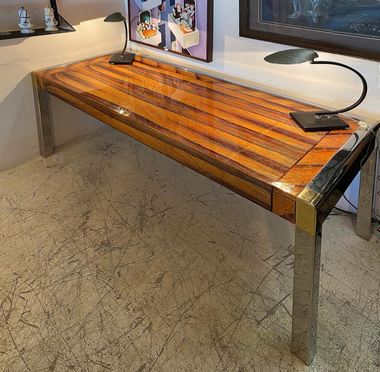 Karl Springer Zebrawood Writing Desk with Stainless Steel and Brass ...