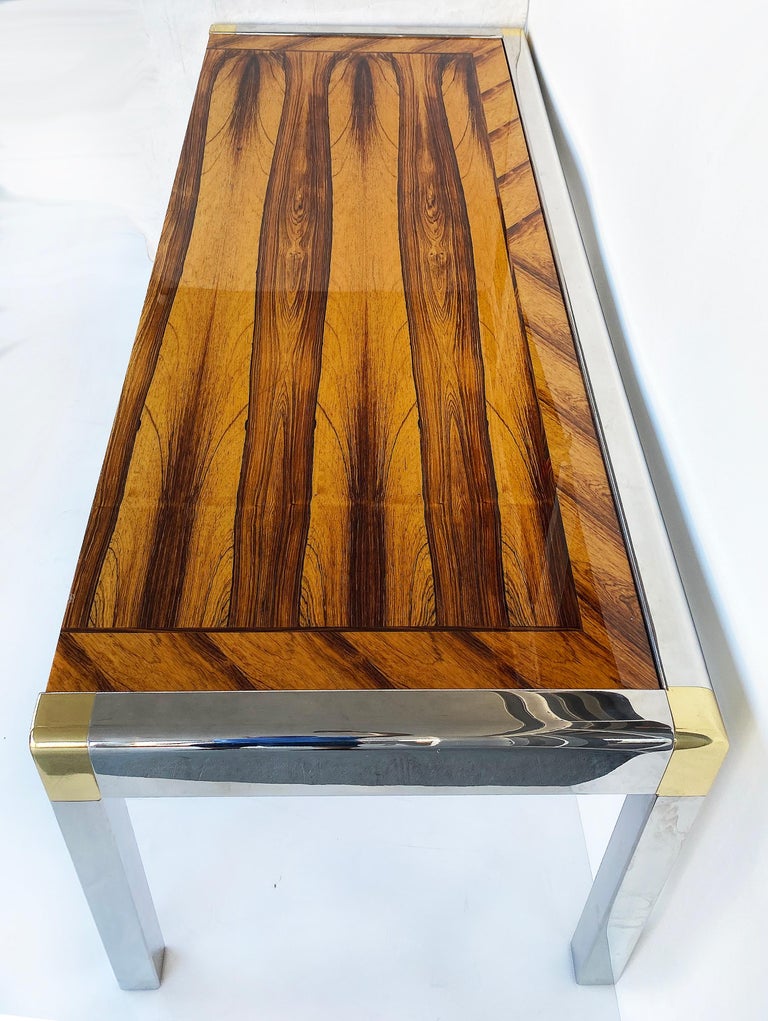 Karl Springer Zebrawood Writing Desk with Stainless Steel and Brass ...
