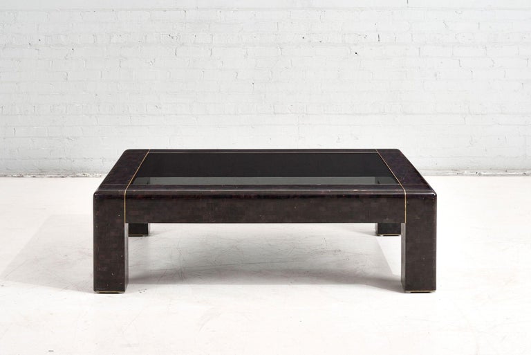 Karl Springer "Heavy Parsons Table"in Penshell w/Brass Inlay Coffee ...