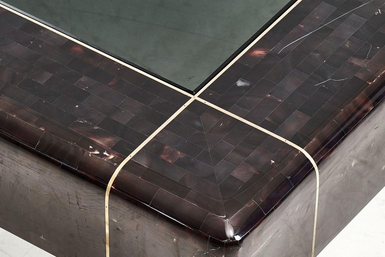 Karl Springer "Heavy Parsons Table"in Penshell w/Brass Inlay Coffee ...