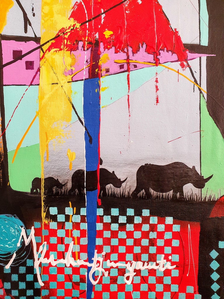 Karnish Art - The Guardians of Courage - Extra large expressionistic artwork depicting rhino For ...